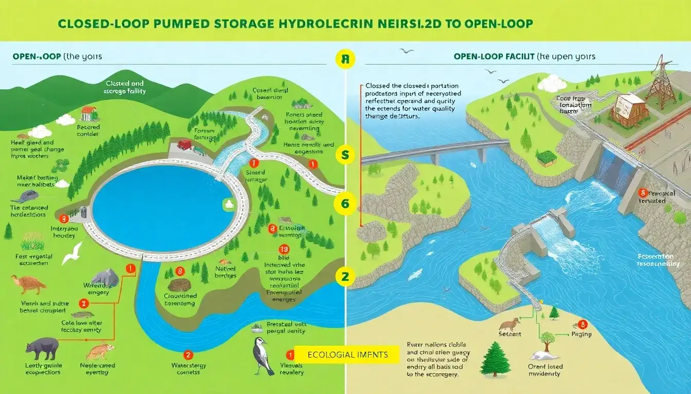 How do closed-loop PSH facilities impact local ecosystems compared to open-loop ones | NenPower
